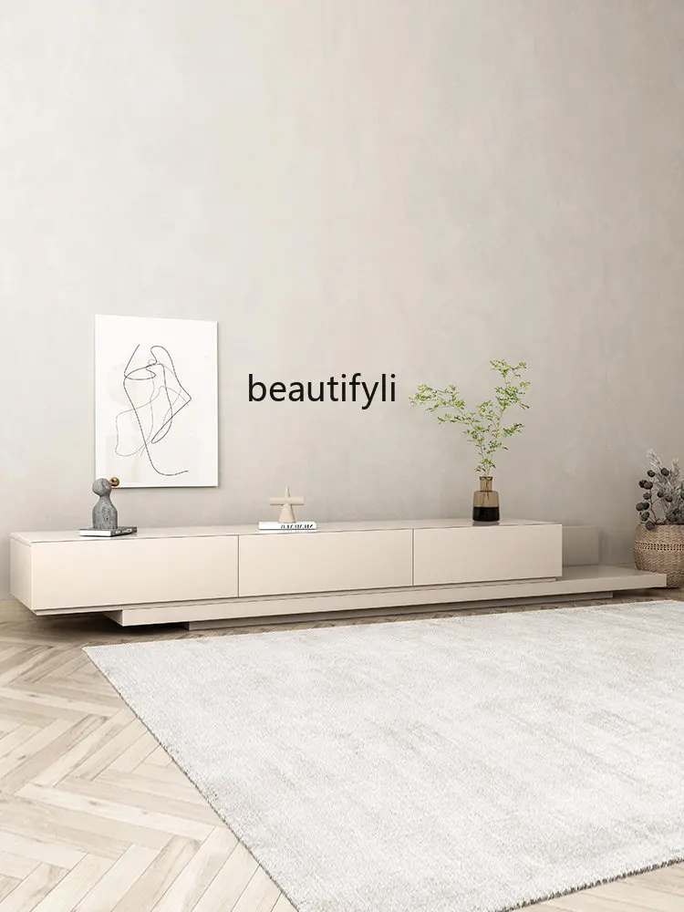 Modern Minimalist Paint TV Cabinet Retractable Living Room Greige TV ...