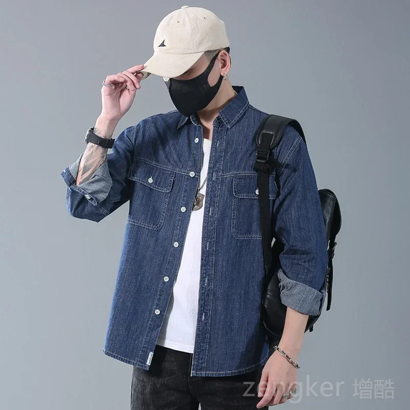 Джинсовая рубашка с длинными рукавами для мужчин, Весенняя модель ...