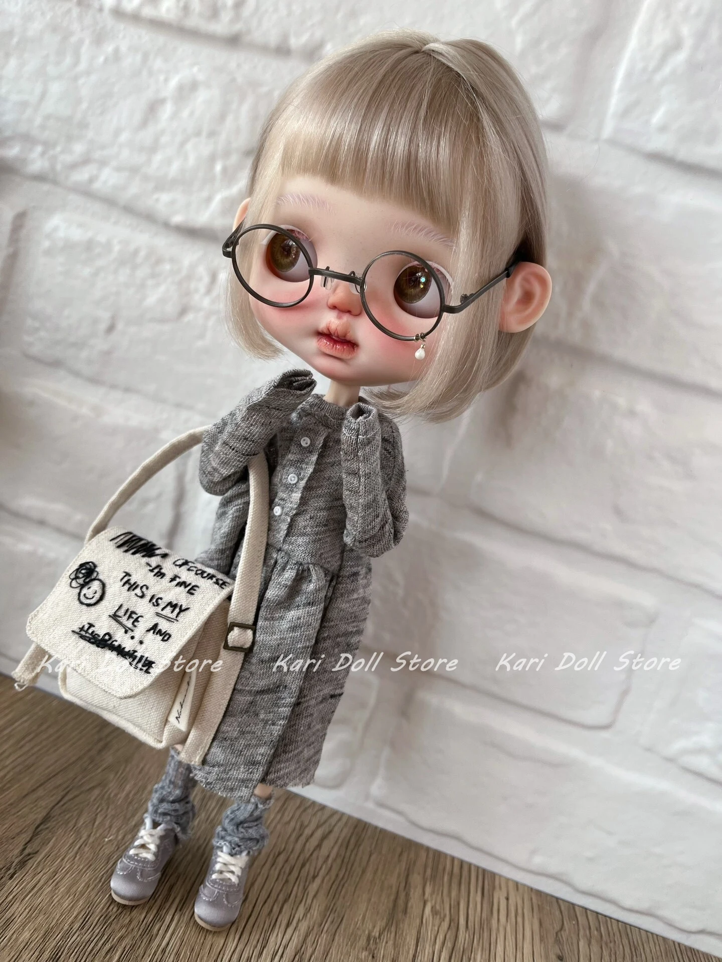 Kari Doll Одежда и юбки 2025Серое трикотажное платье ручной работы для ...