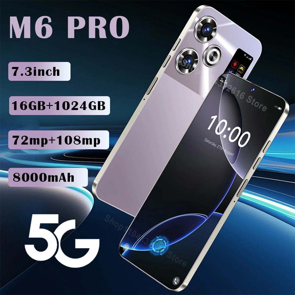 7,3-дюймовый оригинальный смартфон M6 Pro 5G Android 14 Snapdragon 8 Gen3 с двумя SIM-картами ...