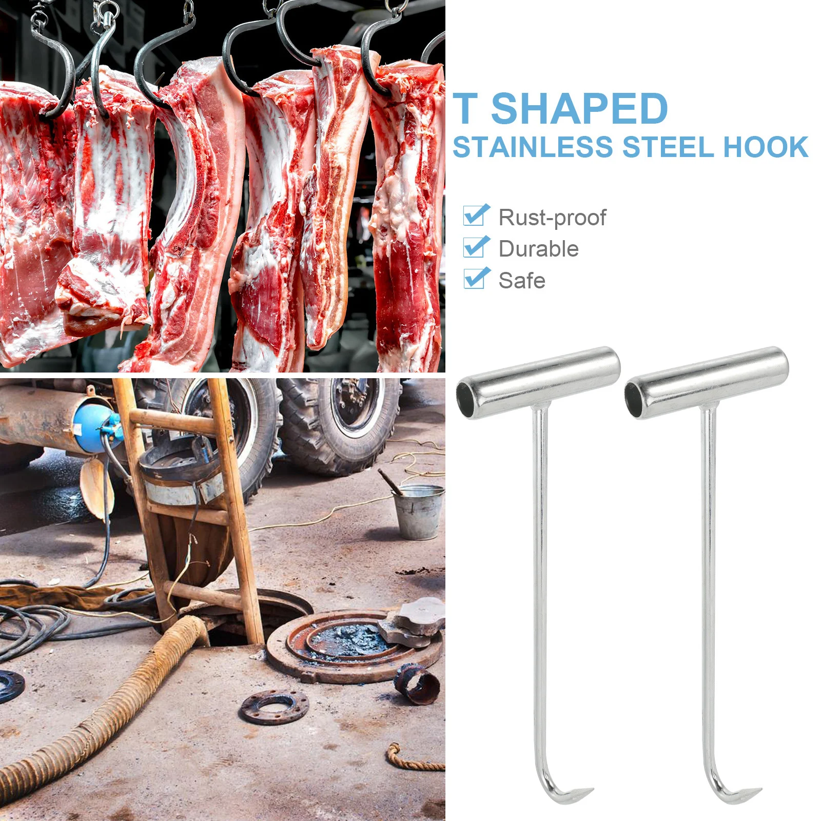 Manhole Hook Tool Iron Lifter Pull Lifting T-shape Lid Heavy Duty Hooks ...