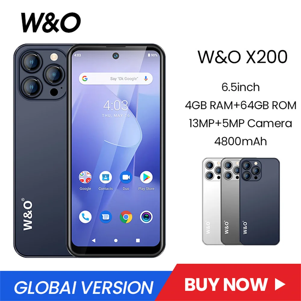 Недорогие 4G смартфоны W & O X200, четырехъядерный процессор, 4 Гб + 64 ...