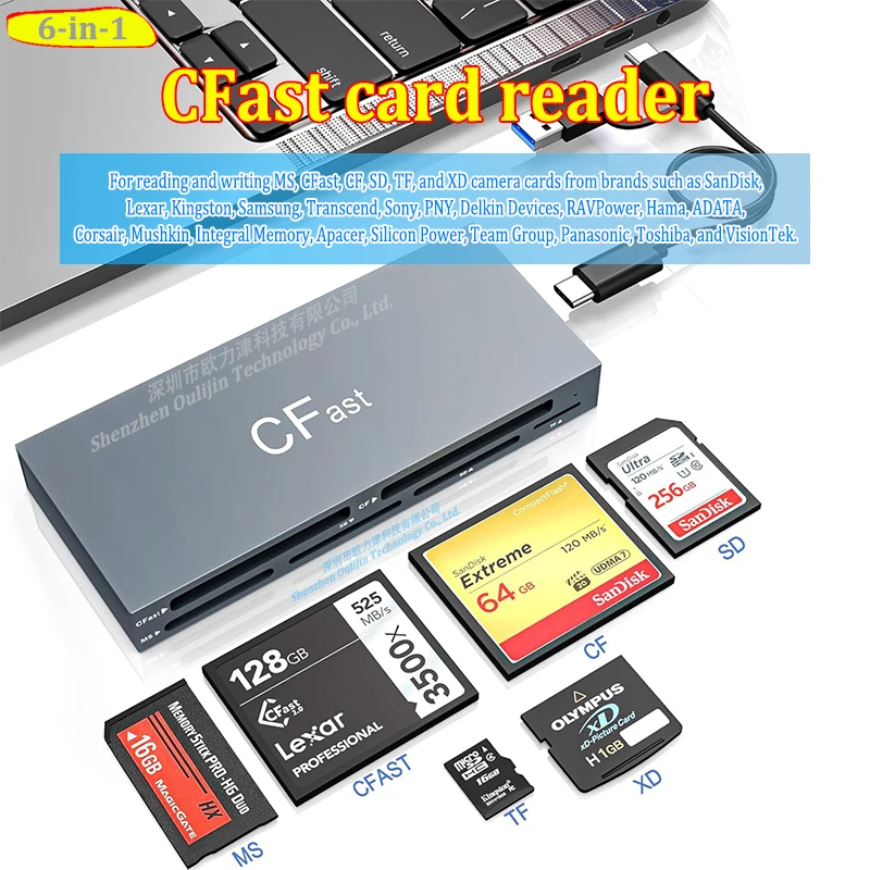 Кардридер CFast для карт CFast/CF/MS/SD/TF/XD. Адаптер для карт CFast 5 Гбит/с, совместимый с ...