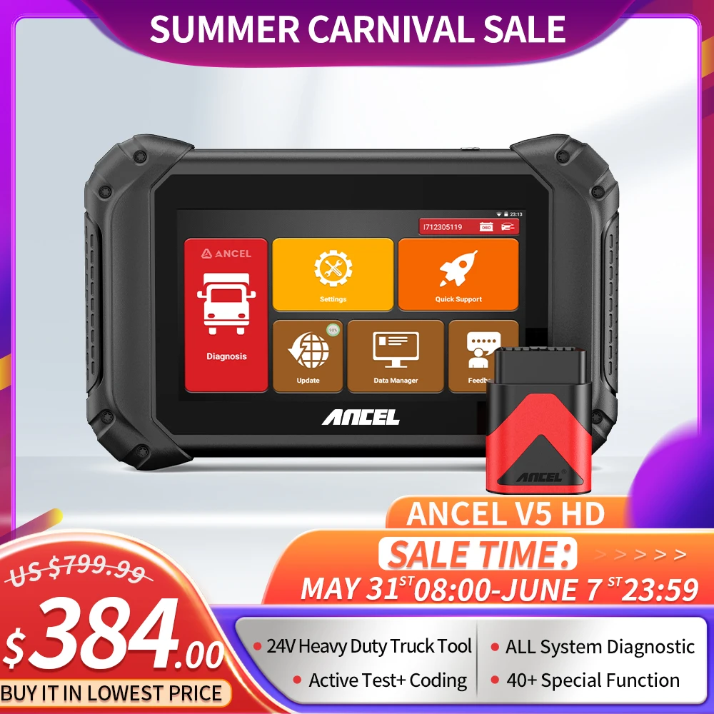 2024 ANCEL V5 HD сверхмощный сканер для грузовиков 24 в 12 В, все системы диагностики, ABS ...