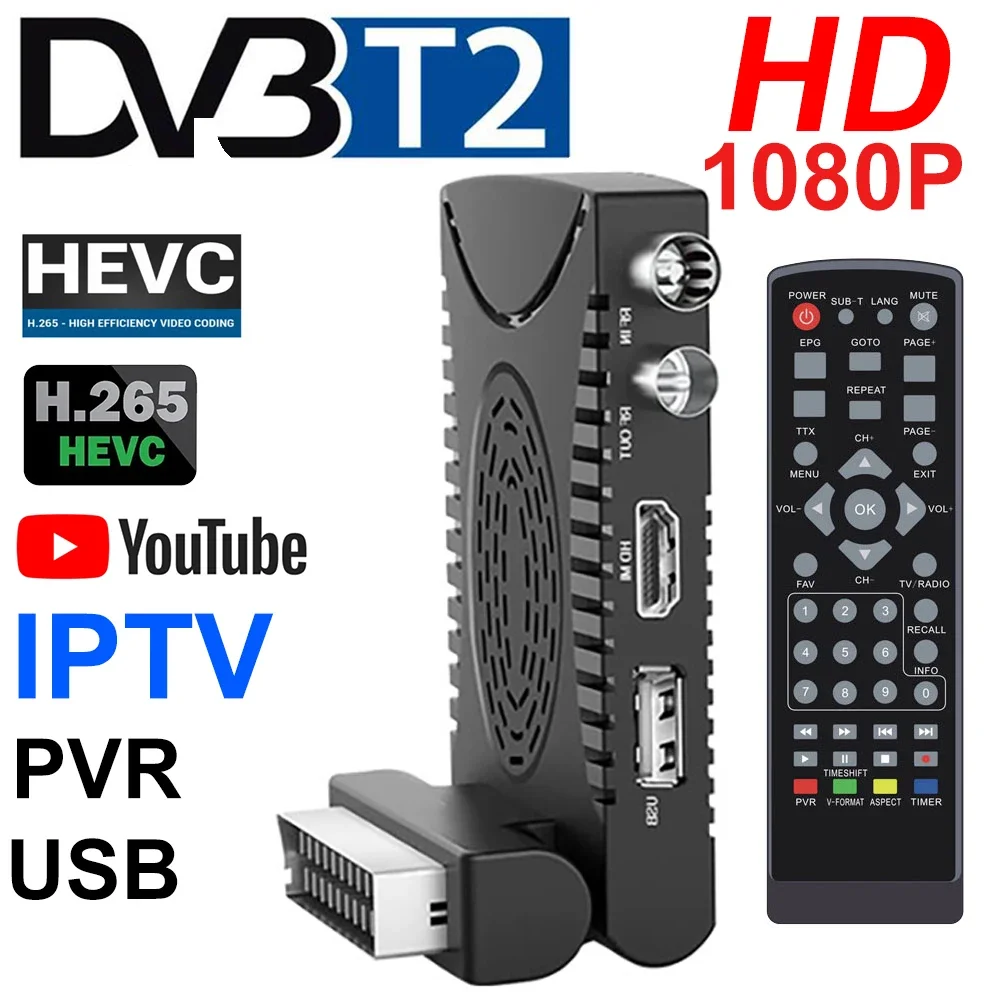 Мини-DVB T2 H.265 HD Цифровой DVB-T2 Испания TDT Европа Продвижение ТВ-приемник HEVC 1080HD ...