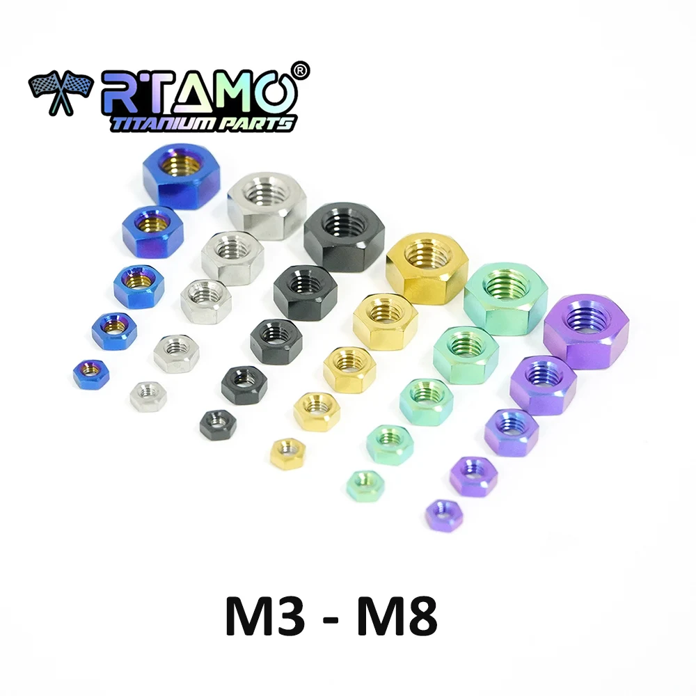 RTAMO Титановые гайки Gr5, M3, M4, M5, M6, M8, шестигранная гайка, запчасти CNC для велосипеда ...