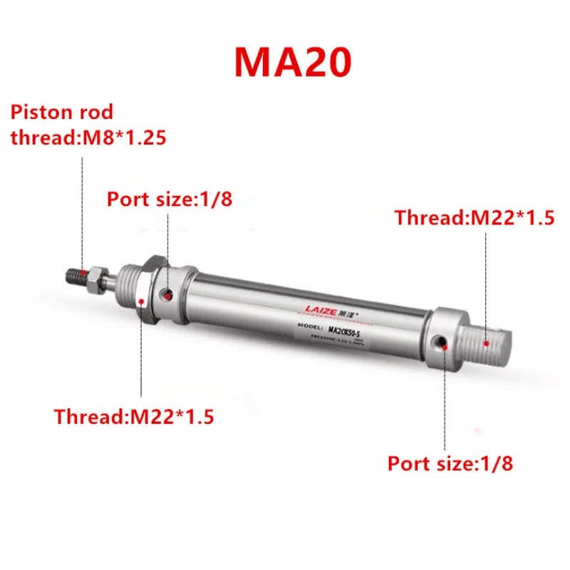 MAL25X125 25mm Bore 125mm Stroke Single Rod Double Acting Air Cylinder