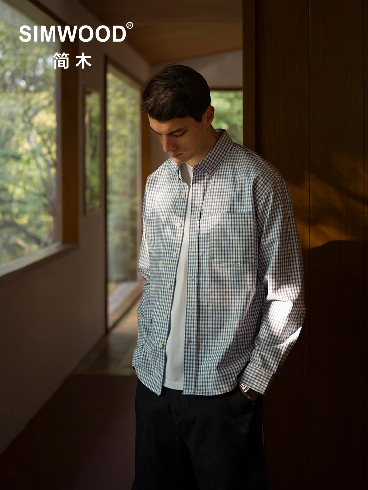 SIMWOOD 2025 весенние новые рубашки большого размера 170 г/м2 с жидкой отделкой аммиака, рубашки ...