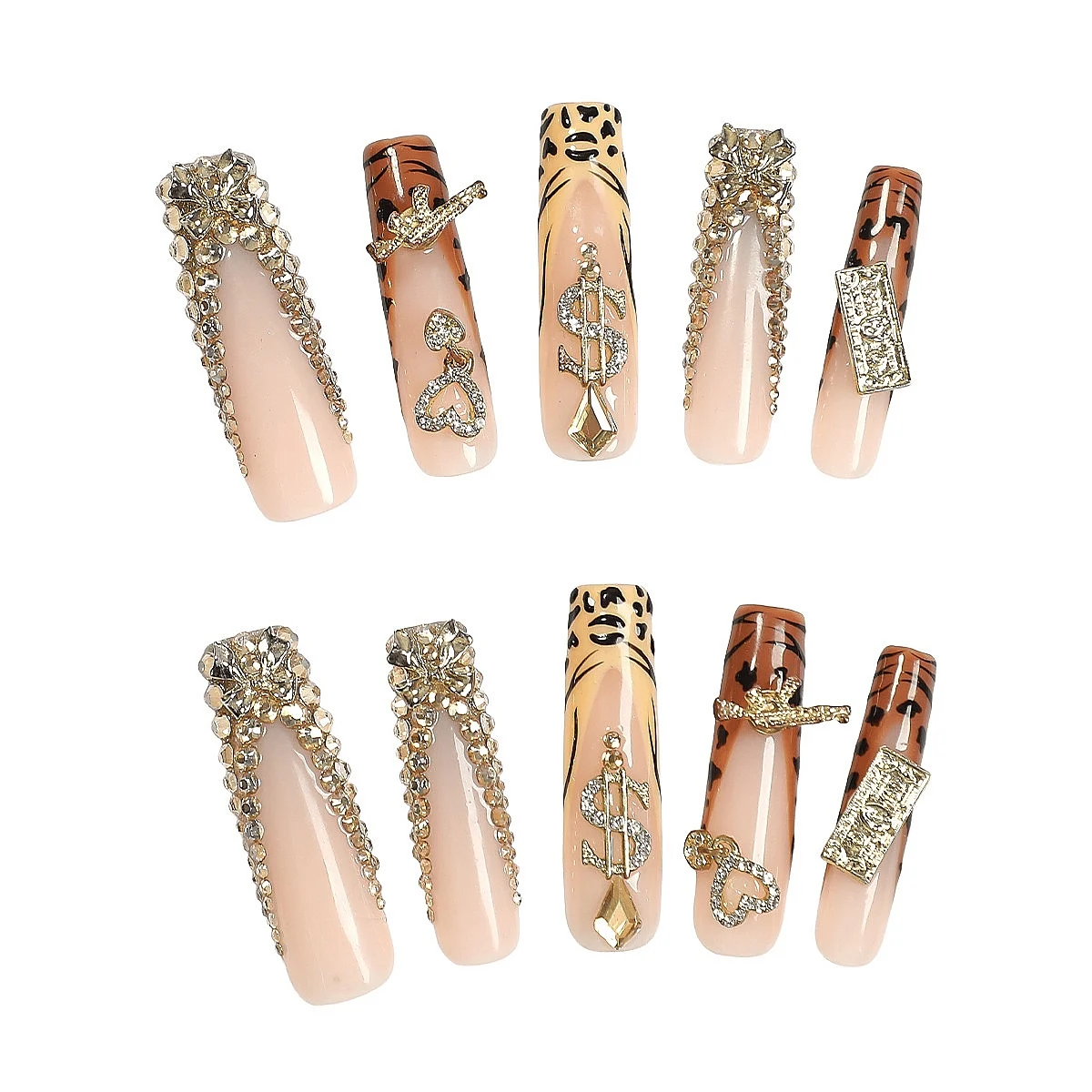 Гламурный леопардовый принт и накладные ногти со знаком доллара со ...