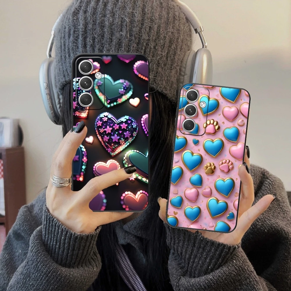 Y2K Glowing Love Hearts Mobile Phone Case for Samsung Galaxy S24 S23 ...