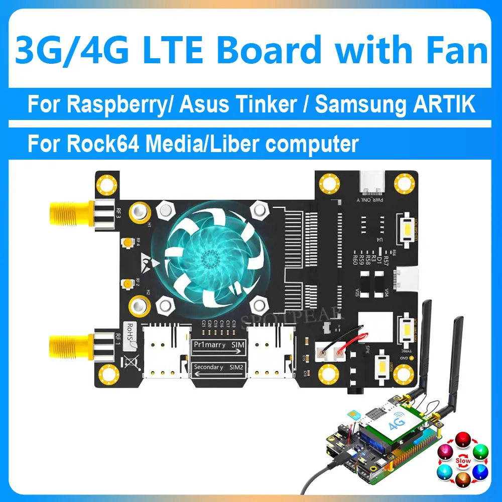 Raspberry Pi 3G/4G & LTE шляпа с расширительной платформой вентилятора ...