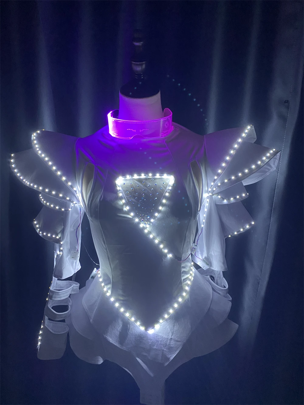 Women LED Gogo Costume Lighting Leotard Dress Reflective Tutu Glowing ...