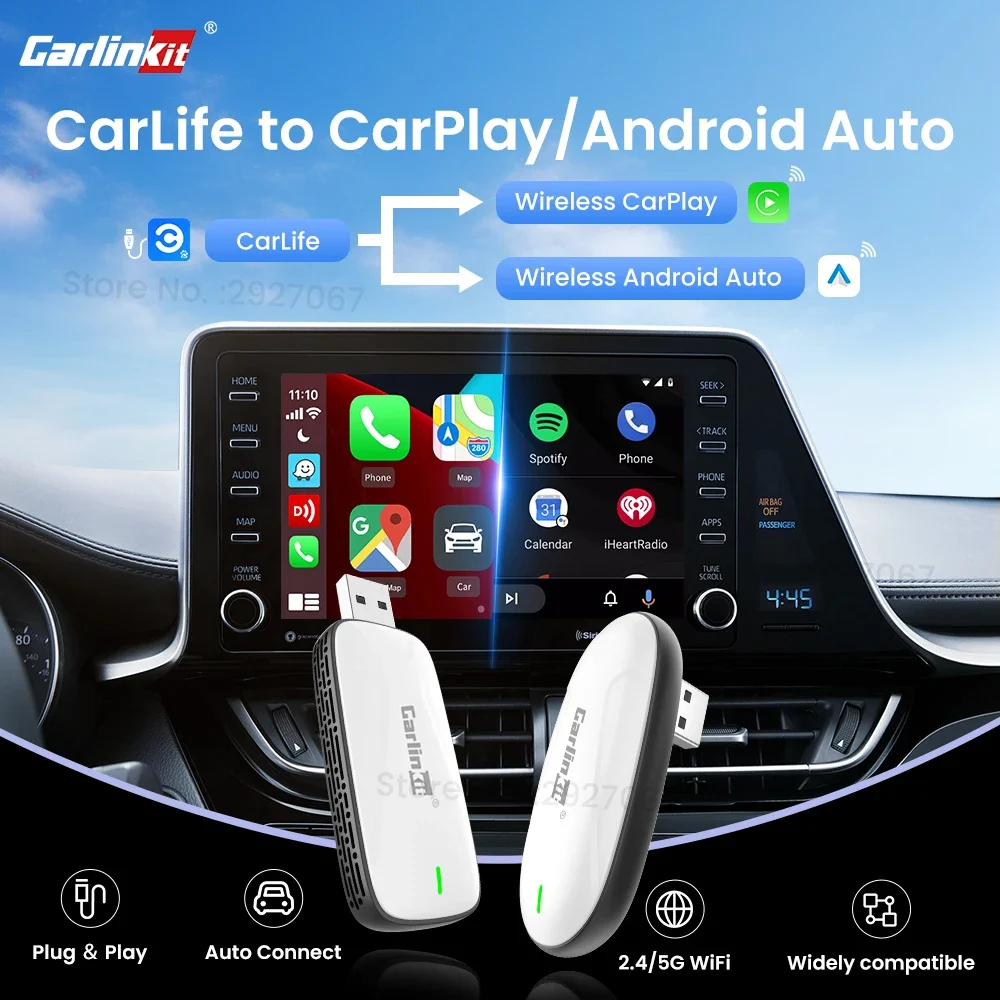 Беспроводной адаптер Baidu CarLife To CarPlay Android Auto 2 в 1, мини-приставка USB Plug and ...