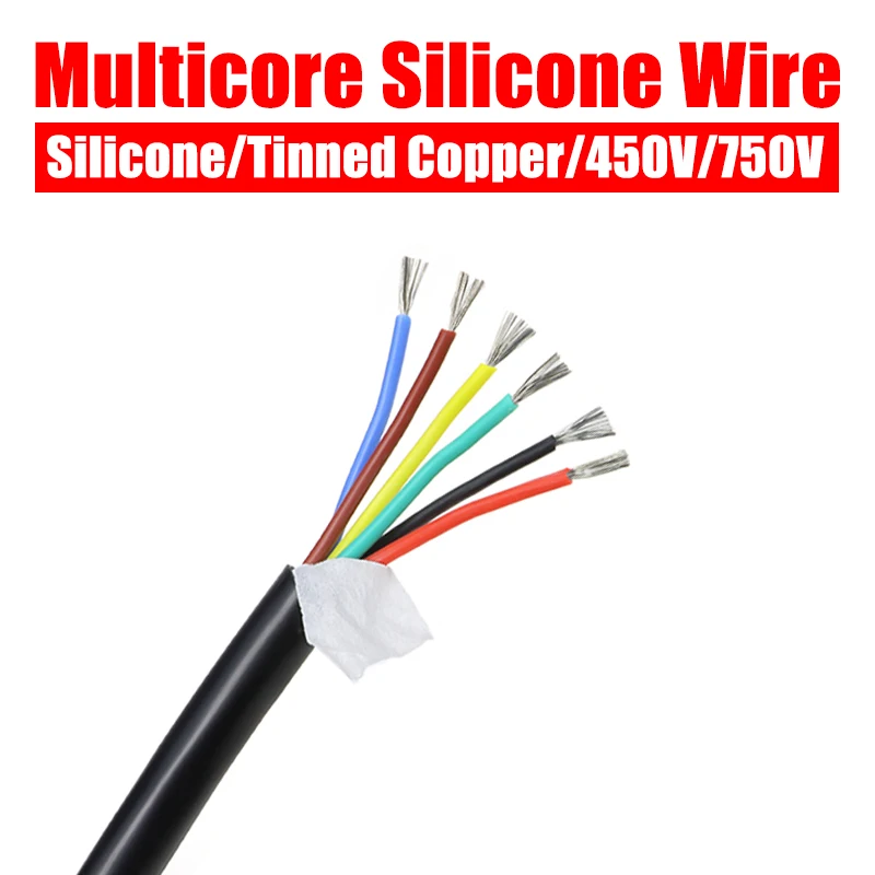 Square 0.3mm ~Square 6mm Black Multicore Heat resistant Silicone wire 2 ...