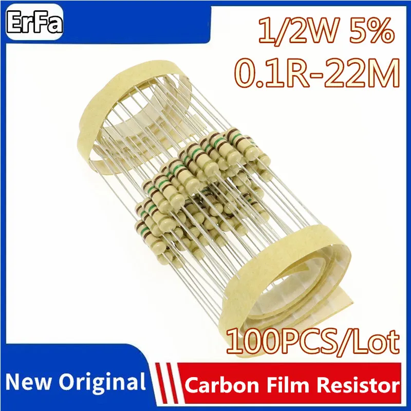 Карбоновый пленочный резистор 0,5 Вт 1/2 Вт 5% 0R 1.5R 18R 22R 33R 100R 680R 1K 2,2 K 15K 47K 1 ...