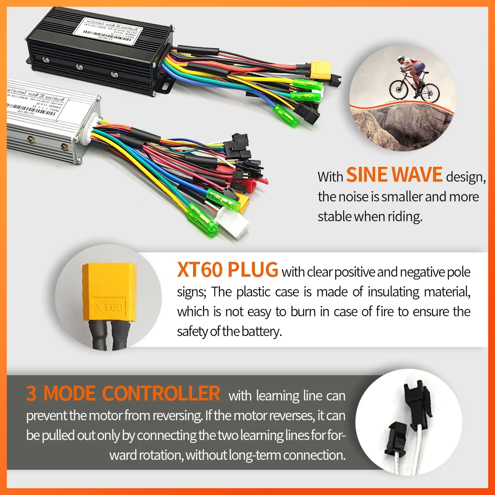 Синусоидальная волна Ebike 24 В, 36 В, 48 В, 17 А-30 А, трехрежимная ...