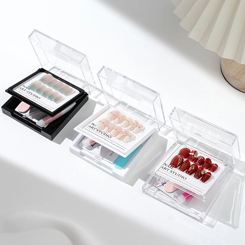Double Layer Nail Display Case Transparent Acrylic Press-on Nails ...