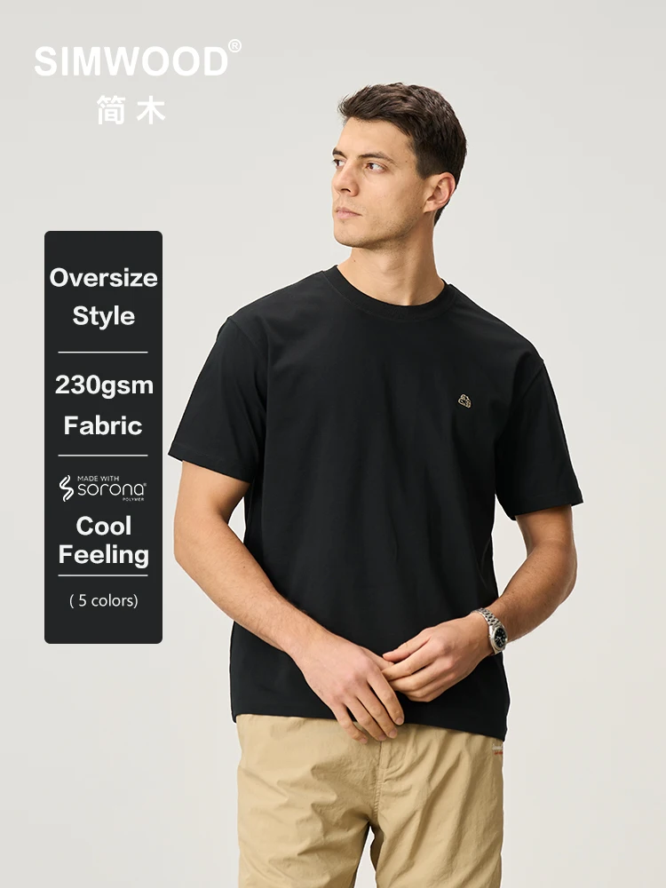 SIMWOOD 2025 оверсайз 230 г/м2 крутые футболки из ткани Sorona мужские удобные топы больших ...