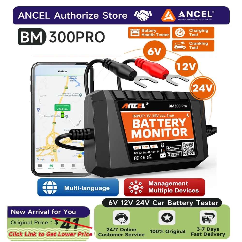 ANCEL BM300 Pro Bluetooth 6 В 12 В 24 В Тестер автомобильного ...