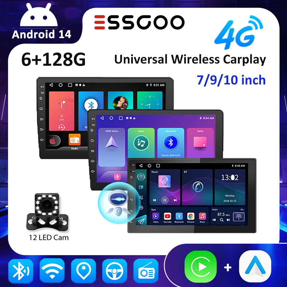 ESSGOO Android 14 Car Radio Wireless Carplay Auto 6 128G Car Multimedia ...