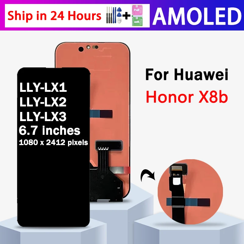 6,7-дюймовый AMOLED для Huawei Honor X8b ЖК-дисплей LLY-LX1 LX2 LX3 ...