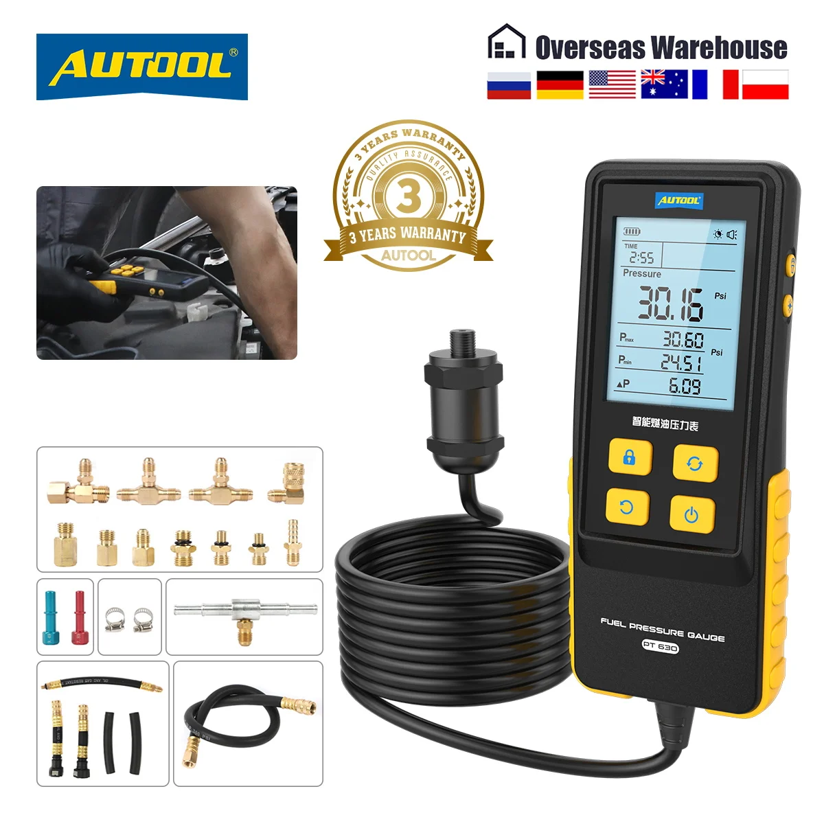 Автомобильный манометр топлива AUTOOL PT630, 0-426 PSI, цифровой ...