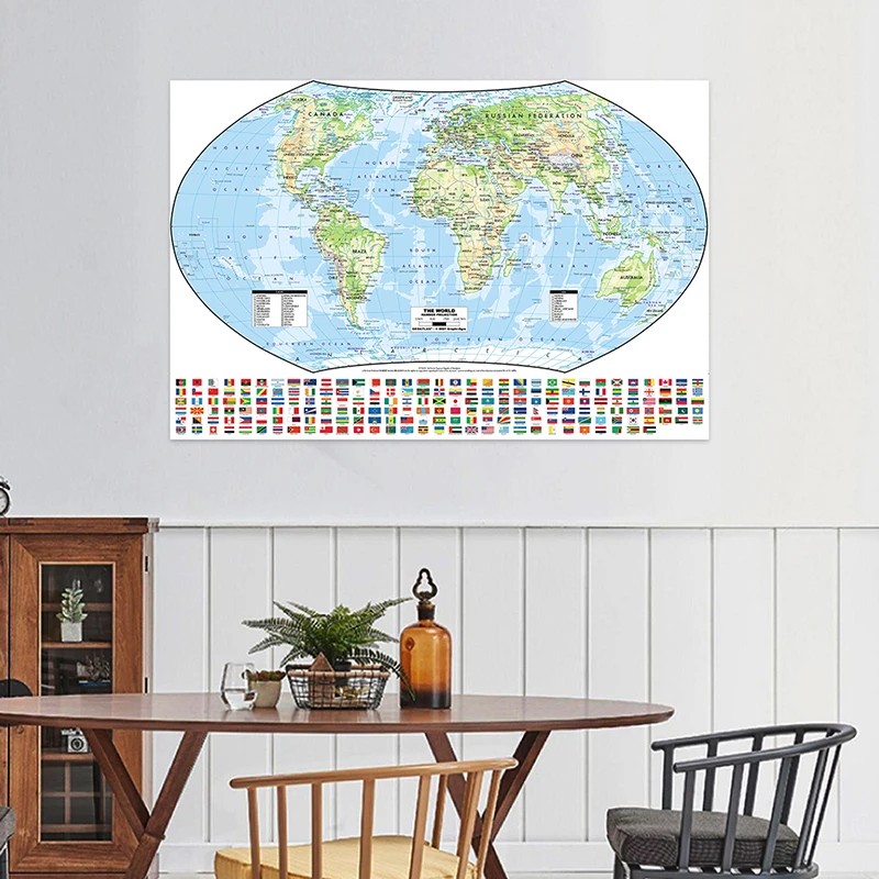 The World Hammer Projection Map With National Flags Non-woven Foldable ...