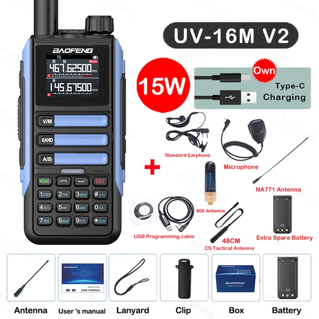 Обновленная рация Baofeng UV16M V2 мощностью 15 Вт, AM, FM, 2-полосная ...