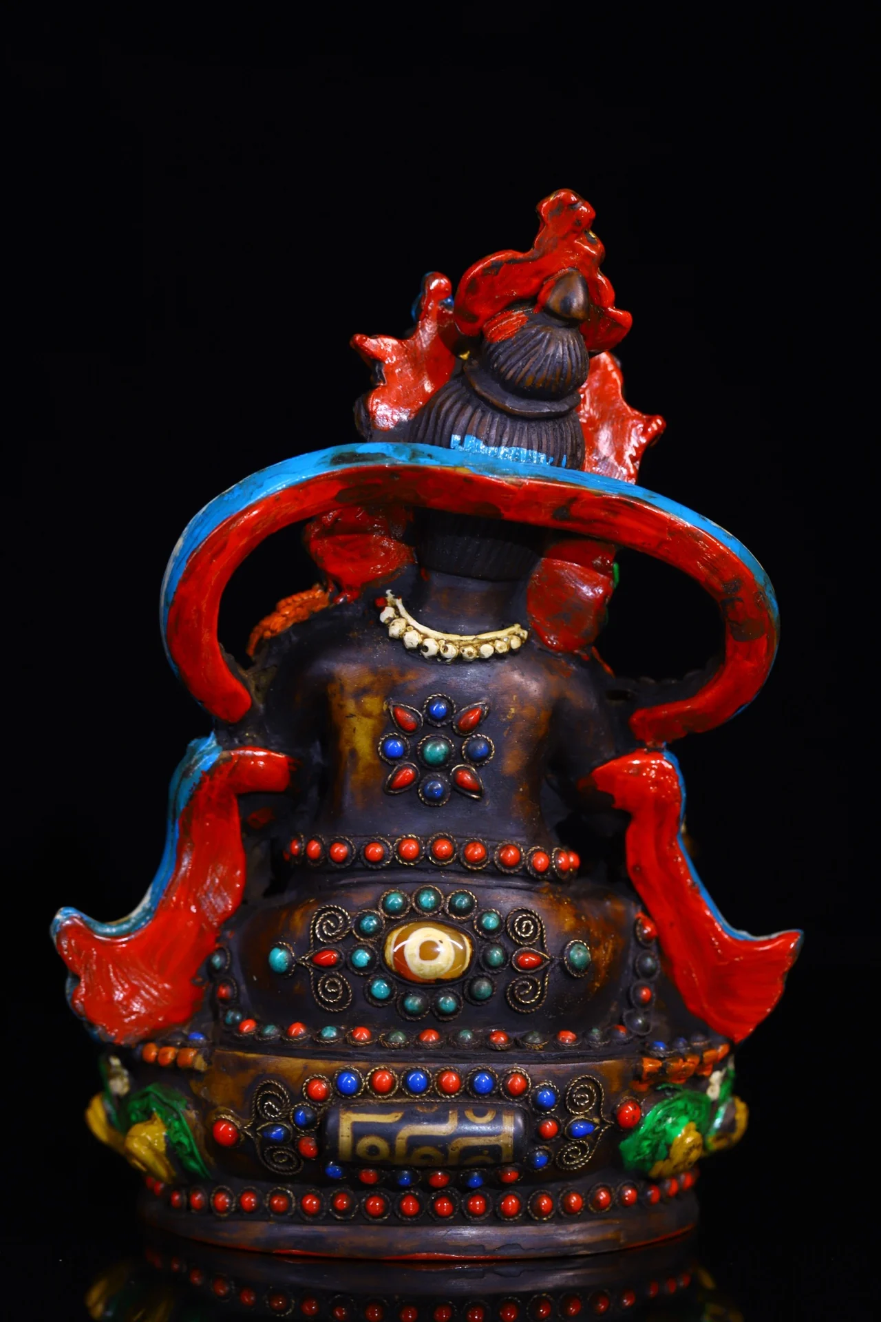 7" Tibetan Temple Collection old yak bone painted mosaic gem Huang ...