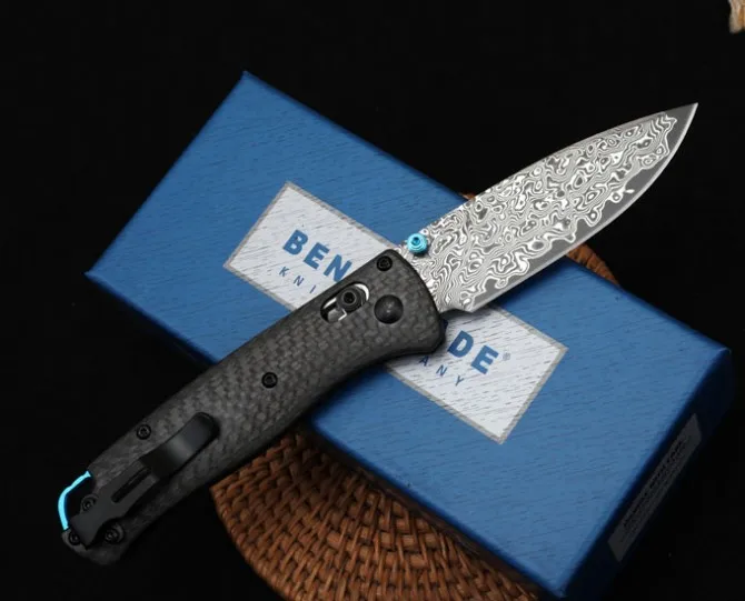 Damascus Blade Benchmade 535 Bugout Folding Knife Carbon Fiber Handle ...