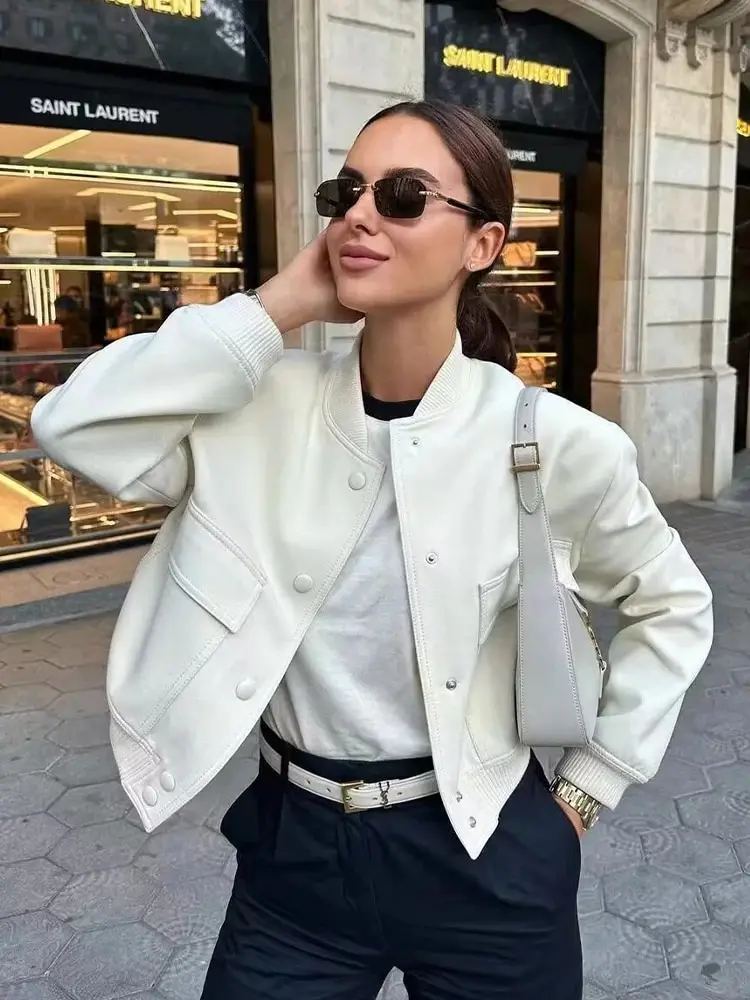 Женская укороченная куртка на пуговицах TRAFZA, однотонная куртка с ...