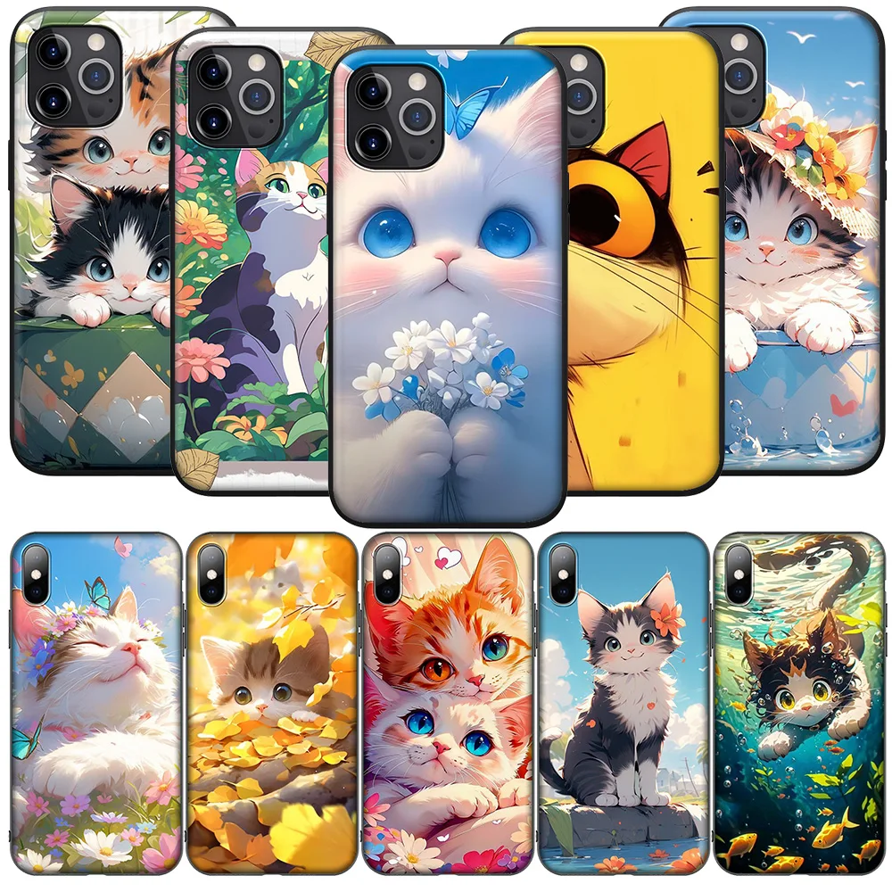 SK42 Cartoon Kitten Cat Meow Anime Phone Soft Case for iPhone 12 11 X ...