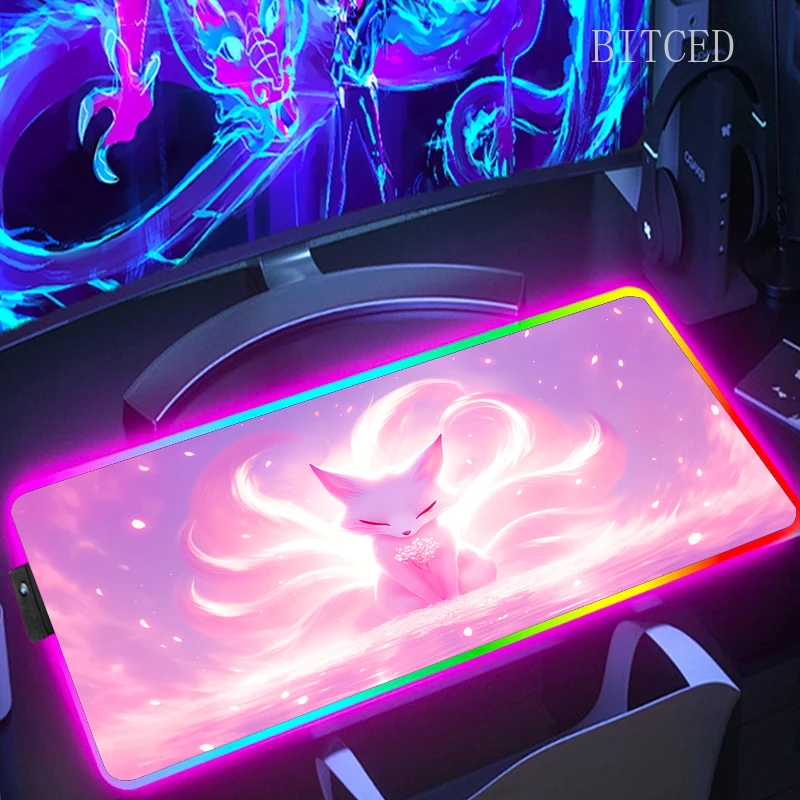 Игровой коврик для мыши с клавиатурой Kawaii Pink Nine Tailed Fox ...