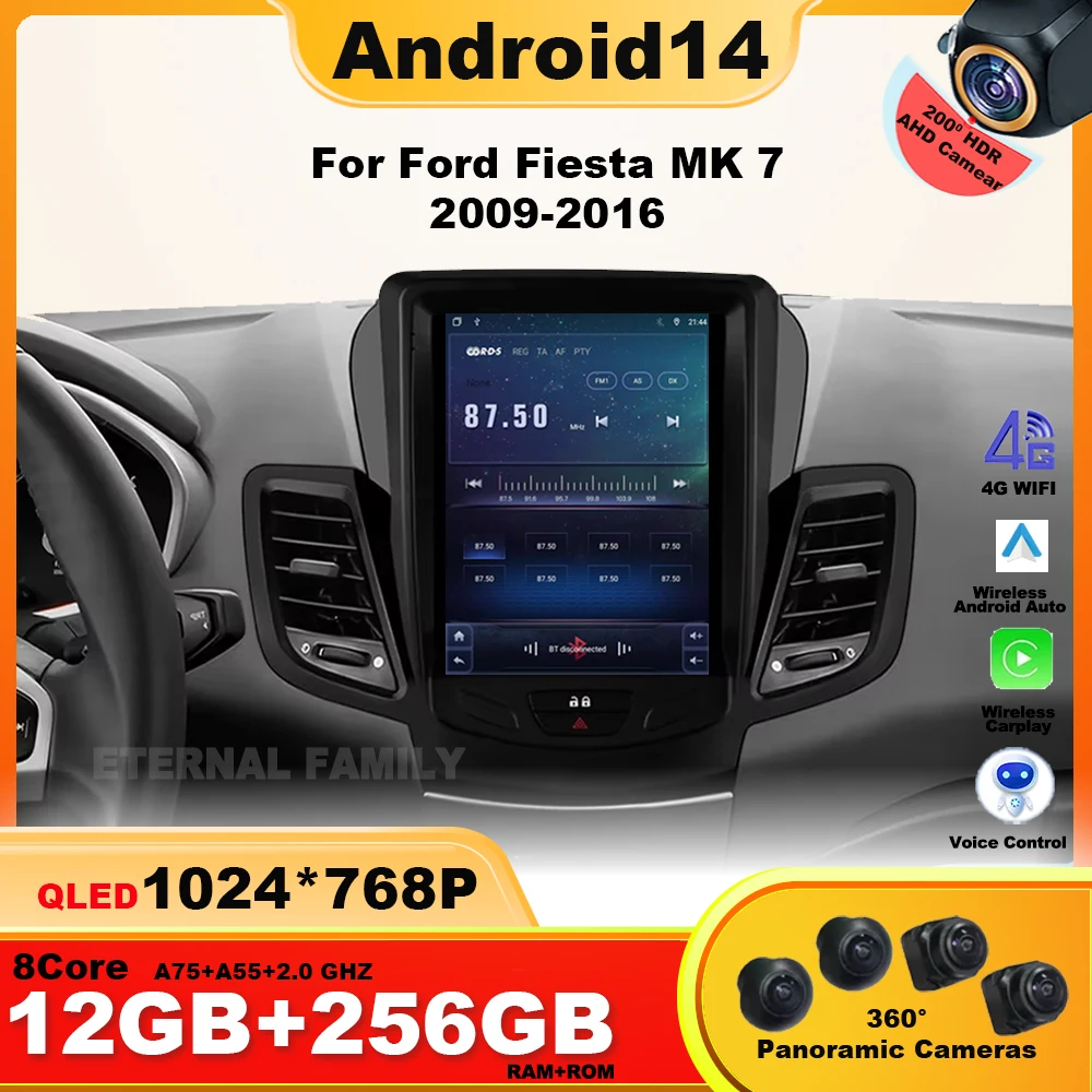 9,7-дюймовый Android 14 для Ford Fiesta MK7 2009-2017 Беспроводной ...