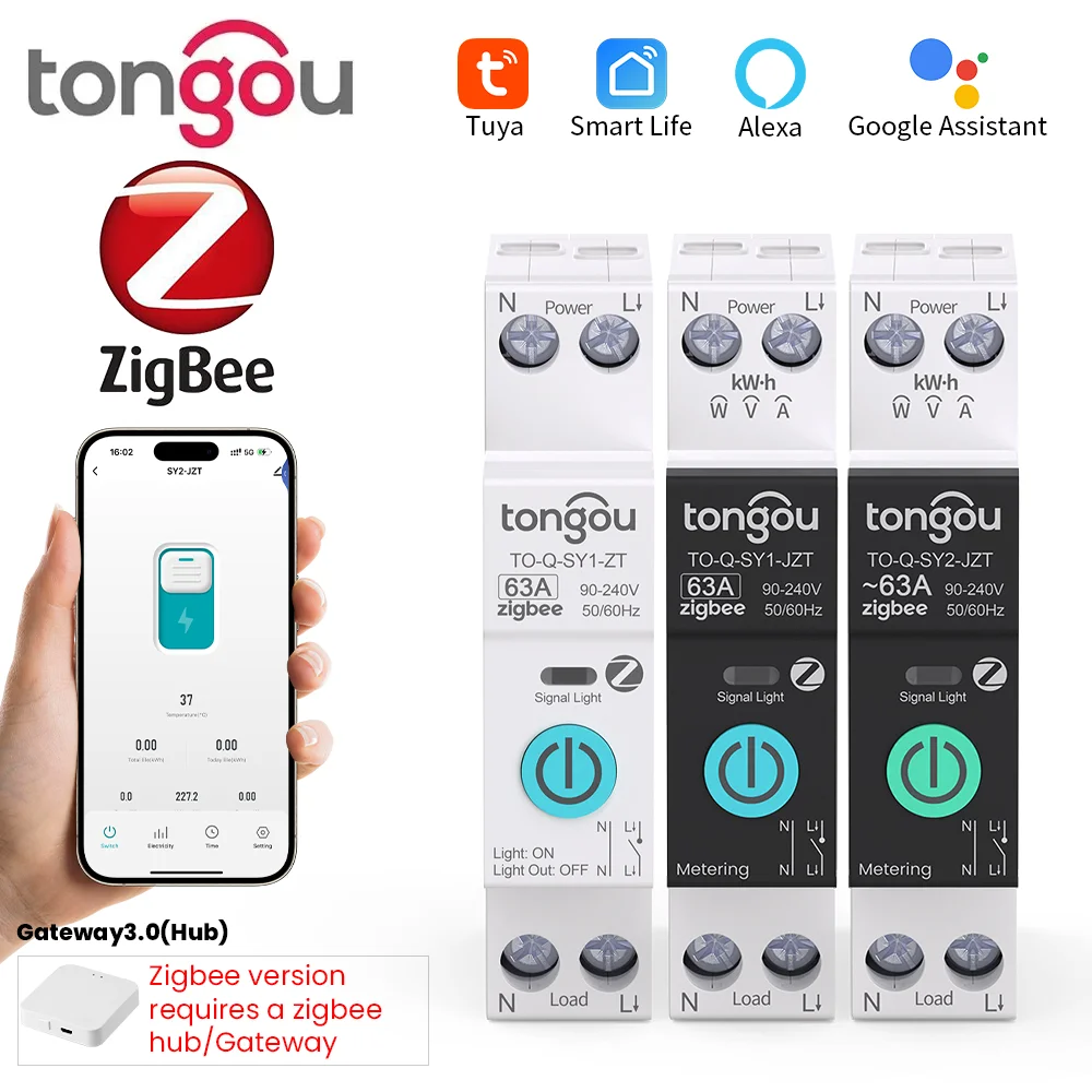 Умный переключатель Tongou Zigbee MCB 1P + N 63A, таймер, энергия, кВтч ...
