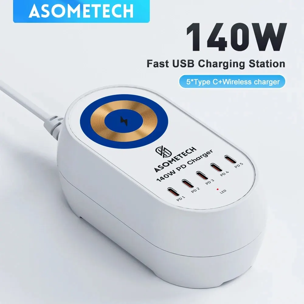 Настольная зарядная станция ASOMETECH, 140 Вт, 5 USB-портов | AliExpress