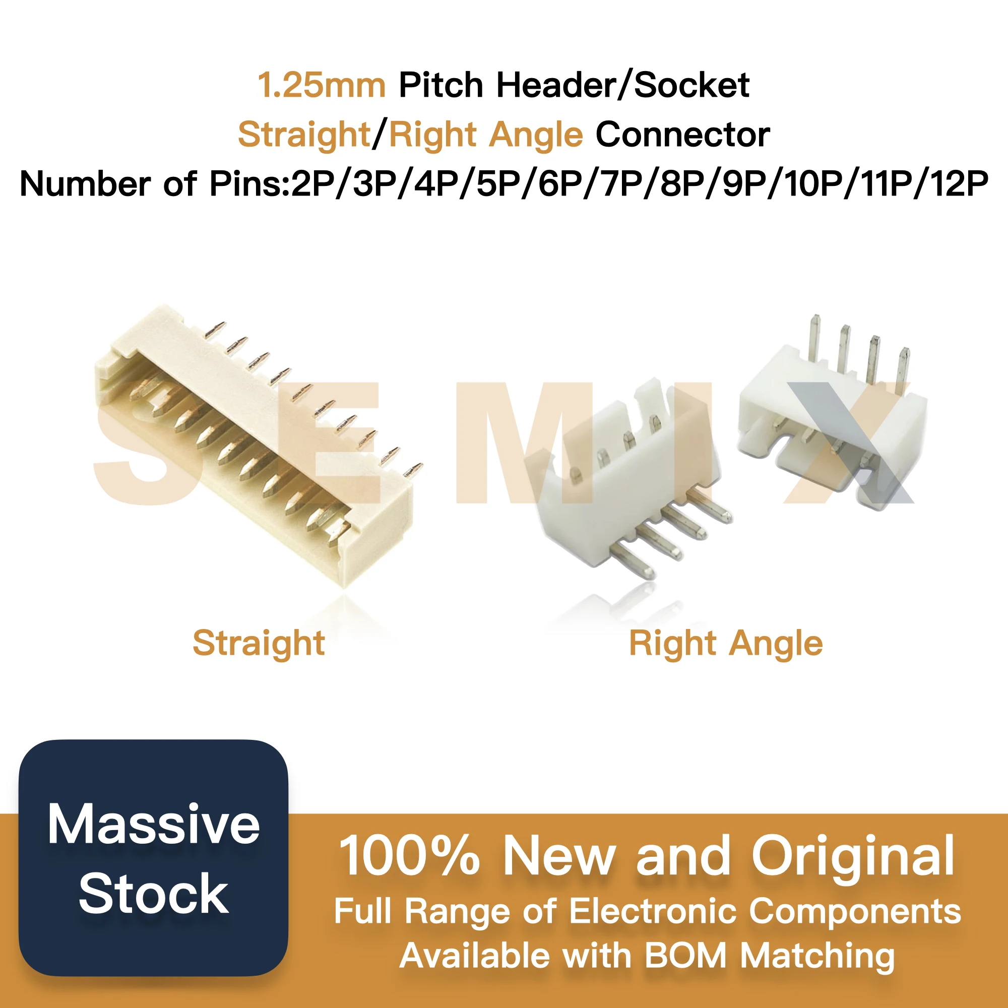 50 шт., разъем/розетка с шагом 1,25 мм, прямой/прямой угловой разъем, номер контактов: 2P/3P/4P ...