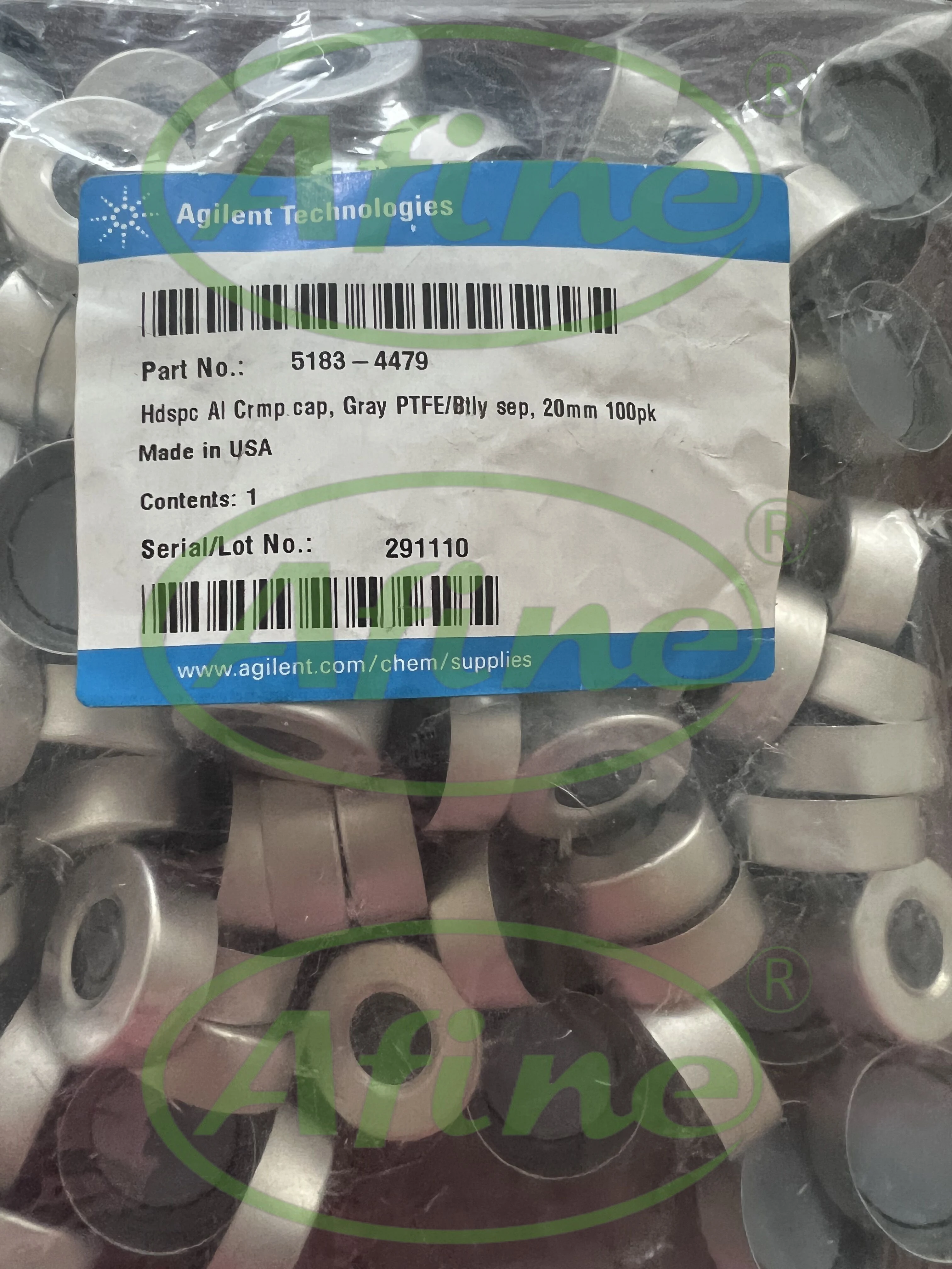 Колпачки для флаконов AFINE Agilent Headspace, 5183-4479, прокладка, 20 ...