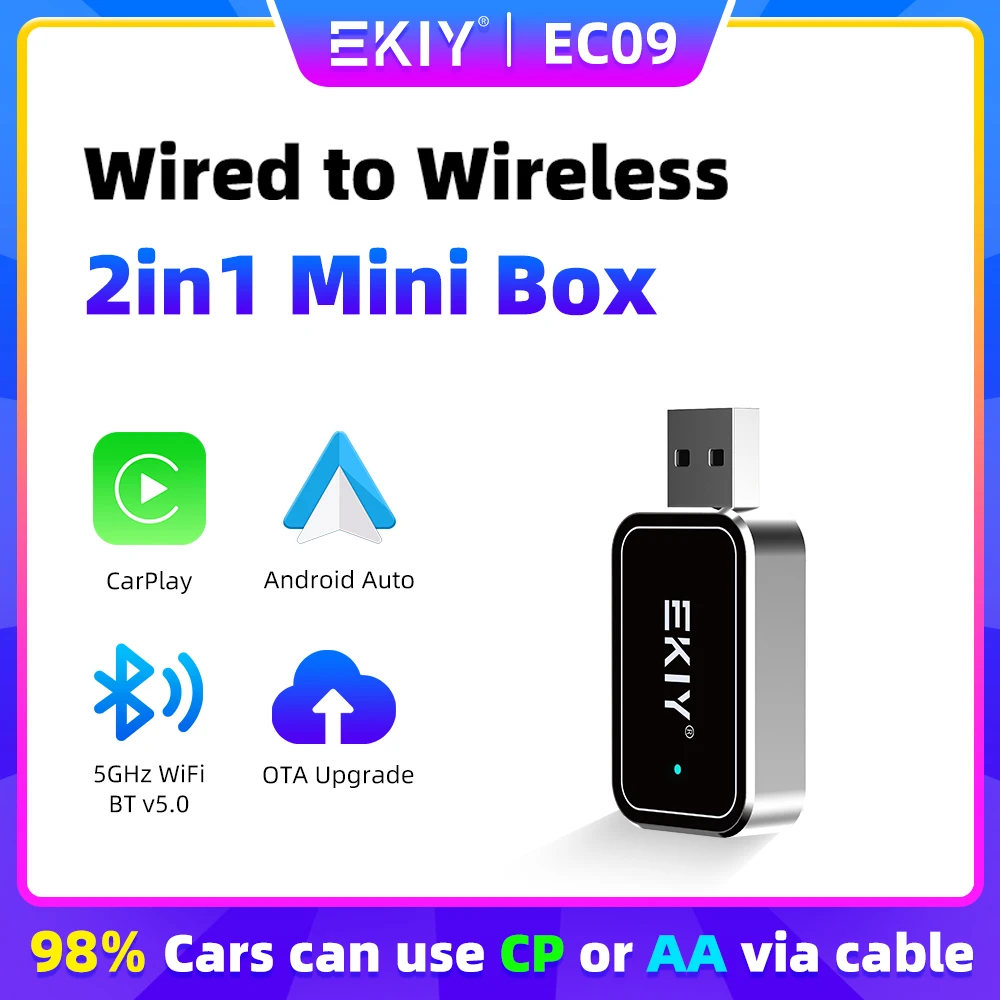 EKIY EC09 Mini Carplay Android Auto Проводной к беспроводному ...