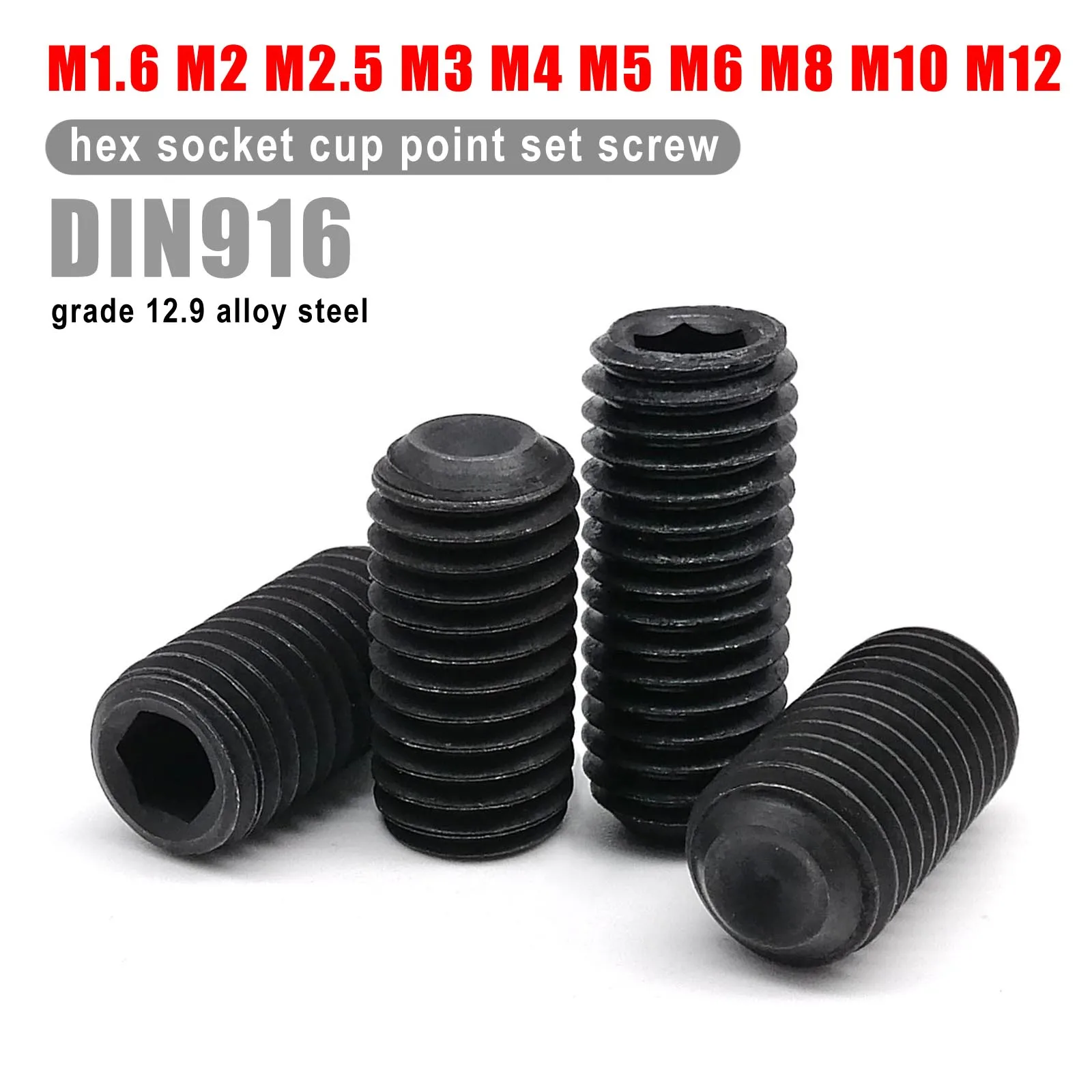 Набор винтов HZYUEGOU черная сталь 12.9 M1.6-M12 DIN916 | AliExpress