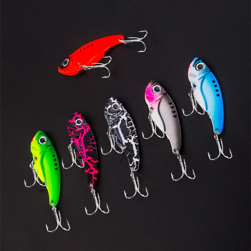 โลหะ VIB ใบมีด7G 10G 15G ตกปลาการสั่นสะเทือน Spinner ช้อน4ระดับ Cast Sinking 3D HardBait treble ...