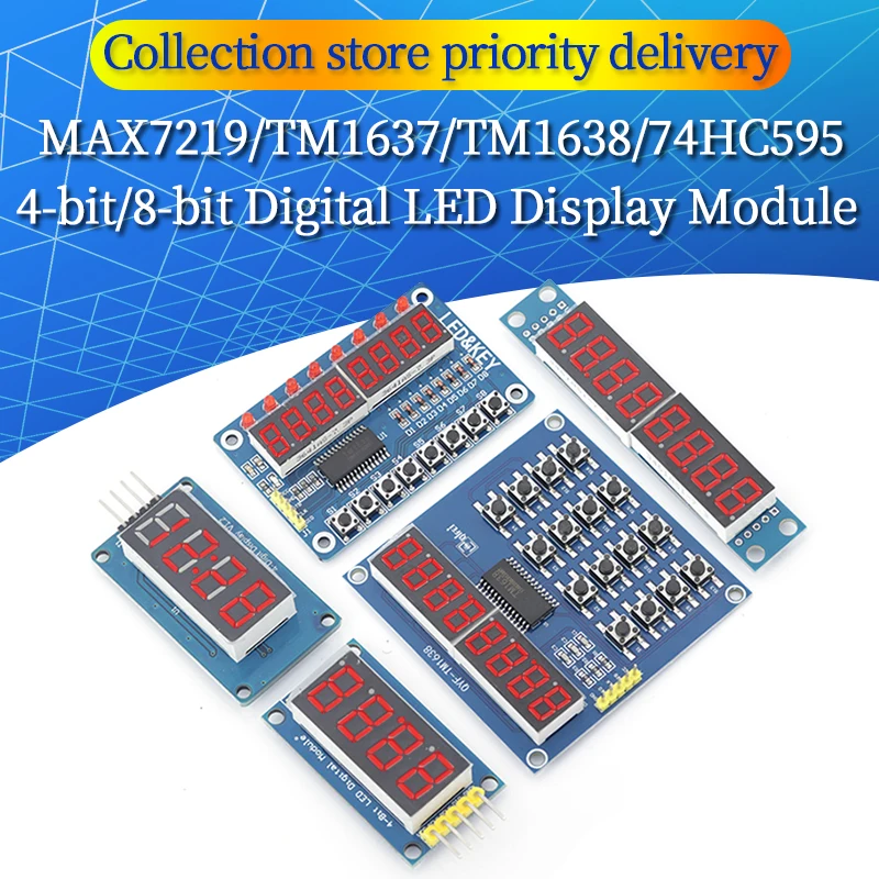 TM1637 4 Bits / TM1638 / 74HC595 8 bit Digital LED Display Module 7 ...