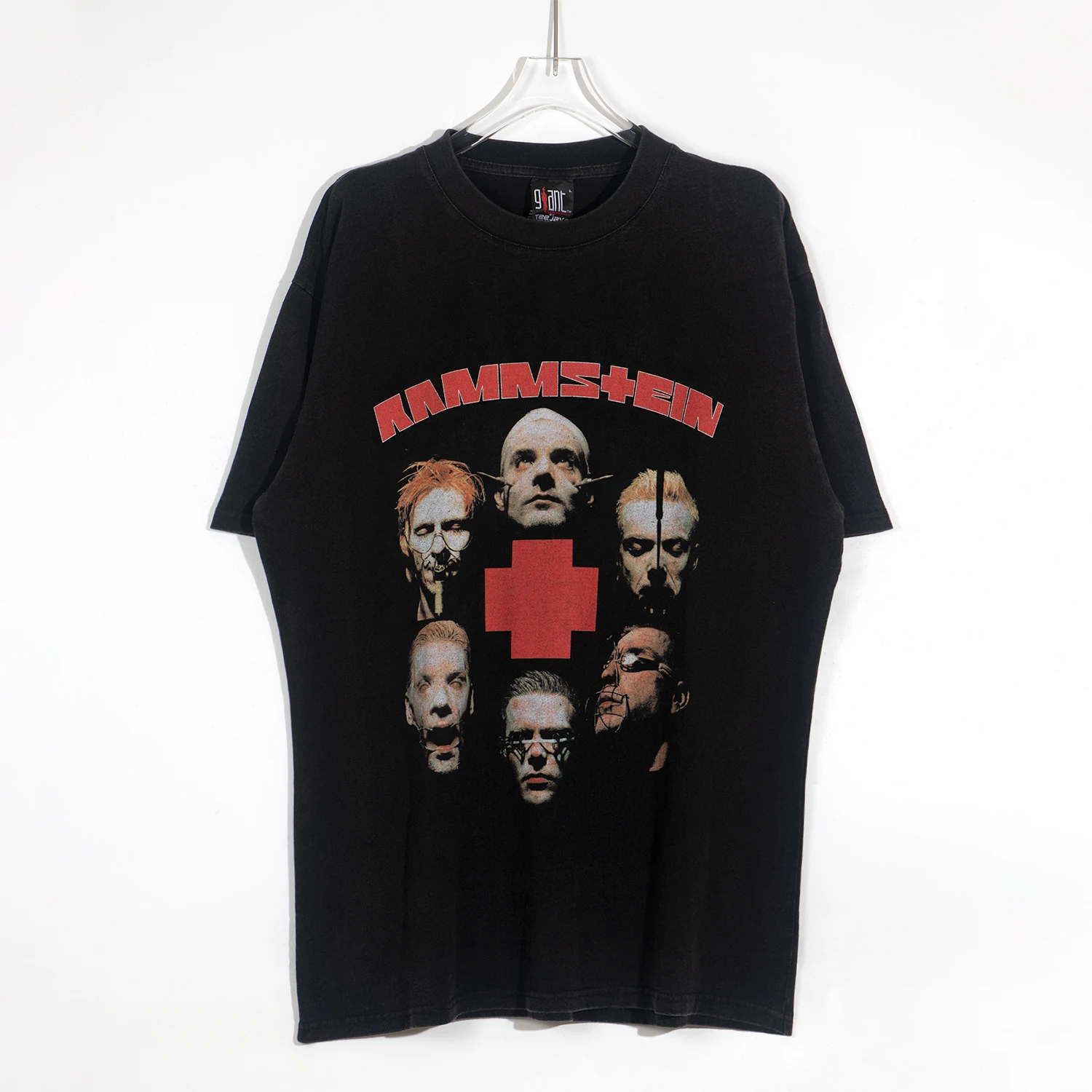 백일상 빈티지 스타일 독일 록 밴드 “Du Hast” 프린트 오버사이즈, 하이 스트리트 루즈 캐주얼 워싱 스트리트 착용 티셔츠 ...