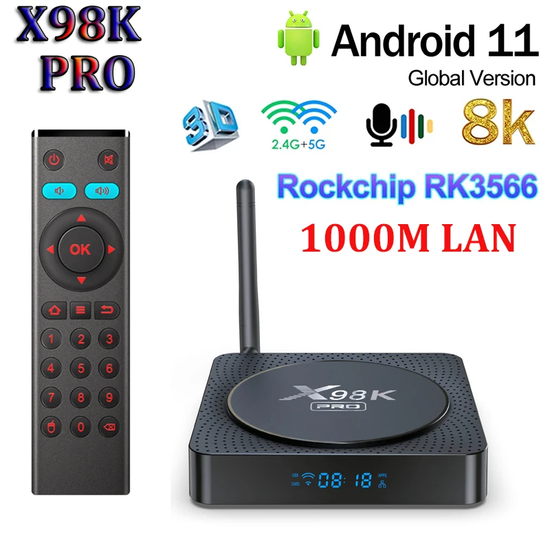 X98K PRO Smart TV Box RK3566 Android 11 4 ГБ 32 ГБ BT USB3.0 2,4G/5G Dual Wi-Fi 1000M 4K 8K 3D ...