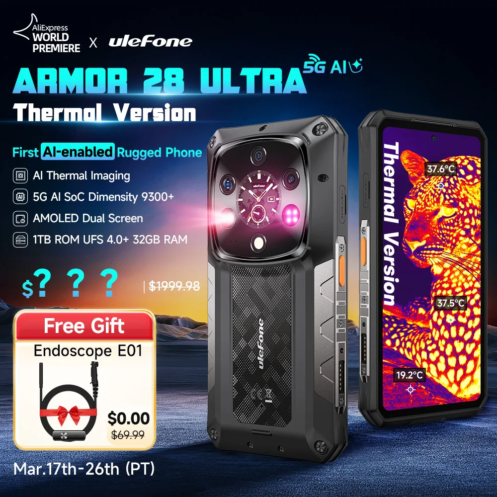 【Мировая премьера】Ulefone Armor 28 Ultra 5G AI Тепловизионный защищенный телефон 1 ТБ ПЗУ 32 ГБ ...