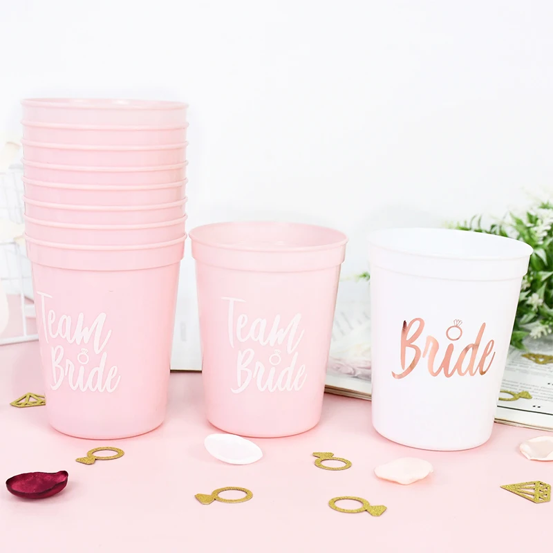 Team Bride Cup Bridal Shower White Pink Plastic Cups Team Bride ...