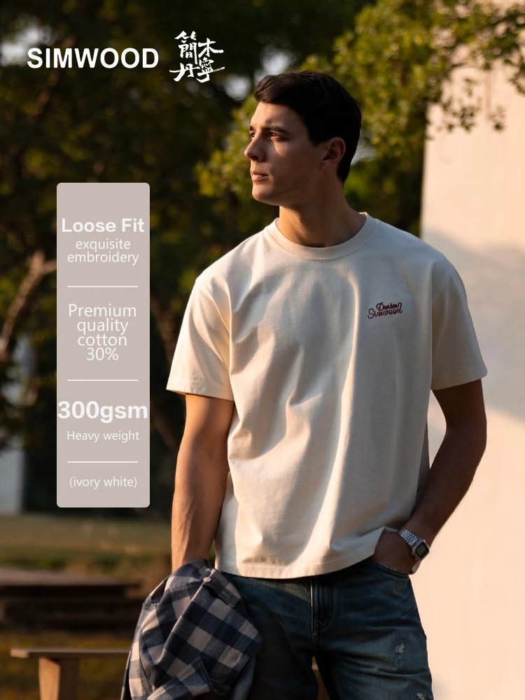 SIMWOOD, высокий стандарт, новинка 2021 года, летние футболки большого размера с вышивкой букв ...