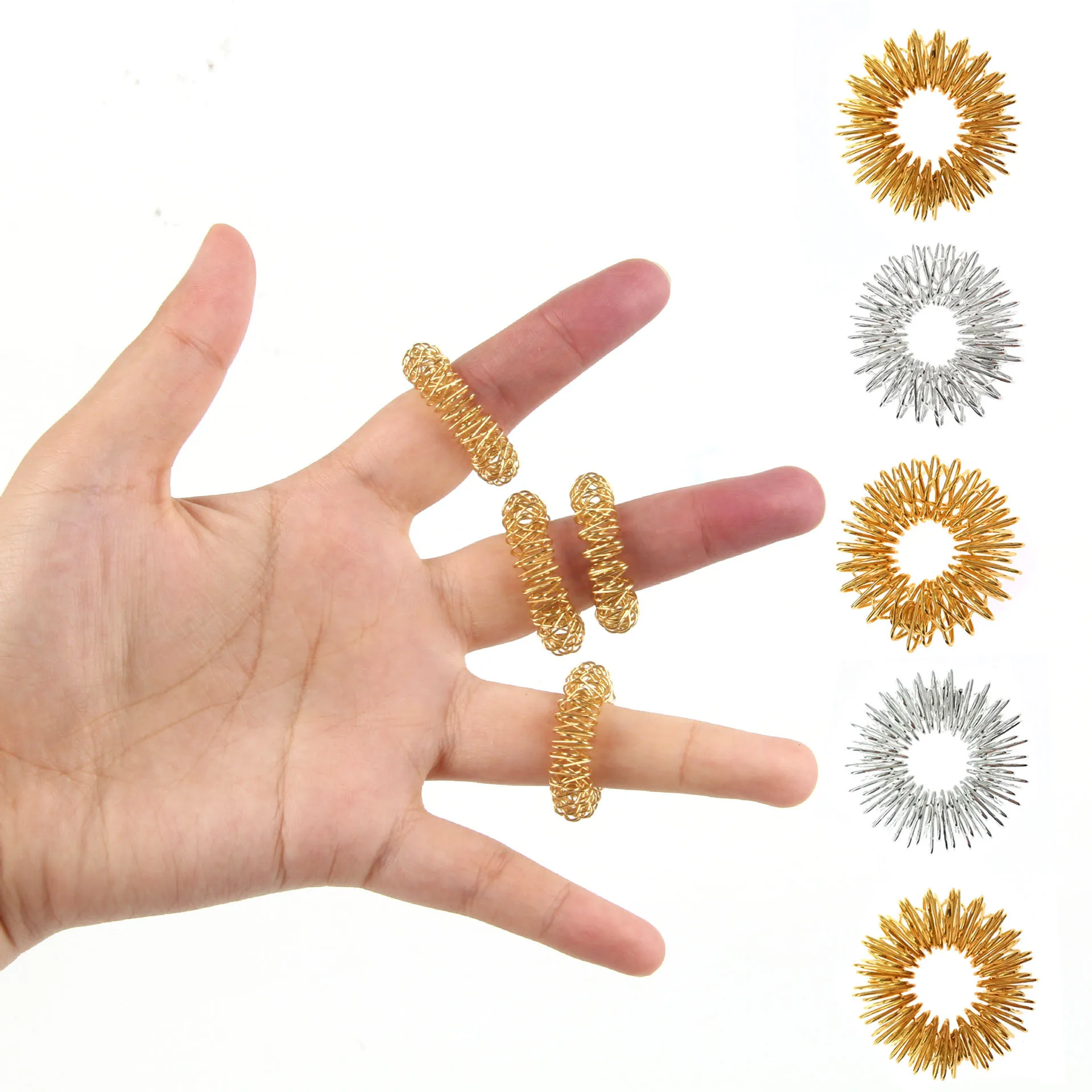 10Pcs Silver Massage Acupuncture Finger Rings Health Care Acupressure ...