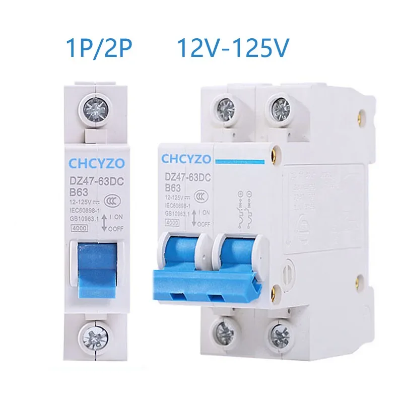 DC 12V24V36V48V125V Миниатюрный 1P/2P Автоматический выключатель 3A 6A 10A16A 20A 25A 32A 40A ...