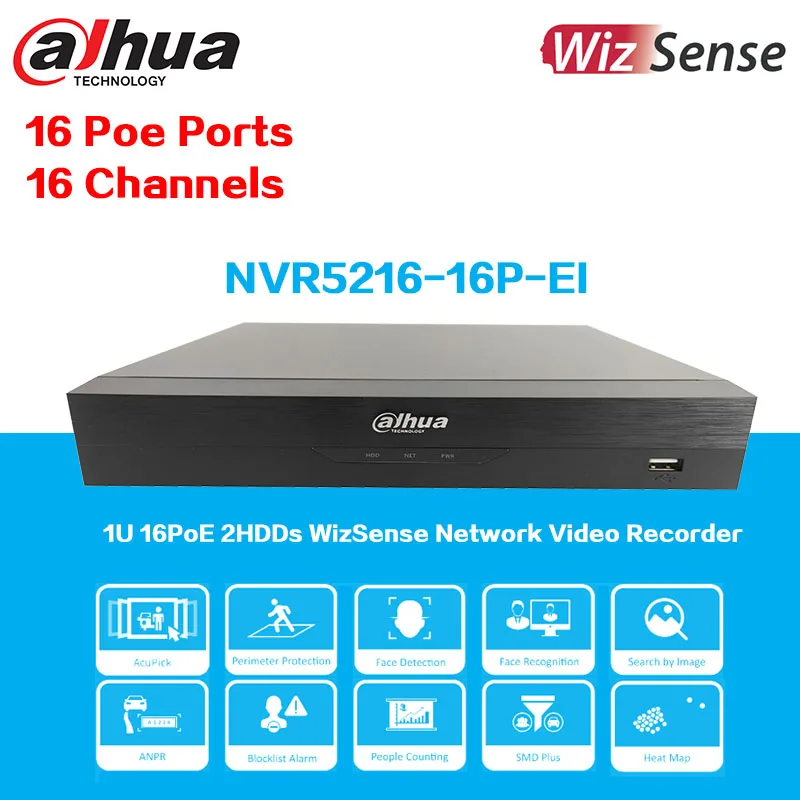 Dahua NVR5216-16P-EI NVR5232-16P-EI 16/32 канала 1U 16PoE 2HDDs WizSense сетевой ...